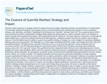 The Essence of Guerrilla Warfare: Strategy and Impact - Free Essay ...