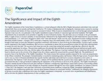 The Significance and Impact of the Eighth Amendment - Free Essay Example - 701 Words | PapersOwl.com