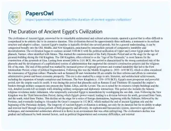 The Duration of Ancient Egypt's Civilization - Free Essay Example - 578 ...