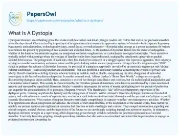 What Is A Dystopia - Free Essay Example - 515 Words | PapersOwl.com
