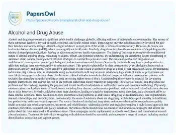 Alcohol and Drug Abuse - Free Essay Example - 714 Words | PapersOwl.com