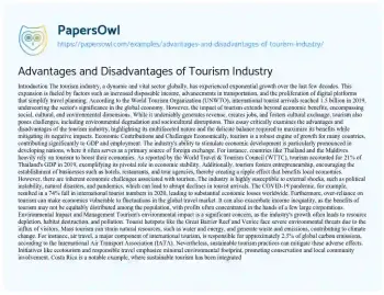 Advantages and Disadvantages of Tourism Industry - Free Essay Example - 783 Words | PapersOwl.com