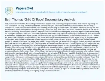 Beth Thomas 'Child Of Rage': Documentary Analysis - Free Essay Example ...