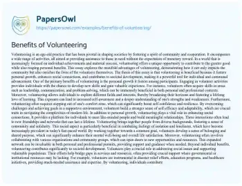 Benefits of Volunteering - Free Essay Example - 716 Words | PapersOwl.com