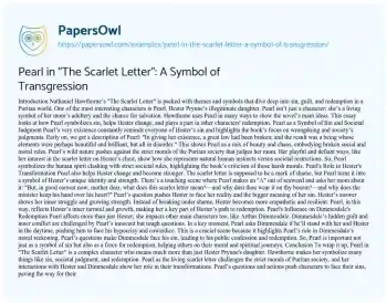 Pearl in "The Scarlet Letter": A Symbol of Transgression - Free Essay ...