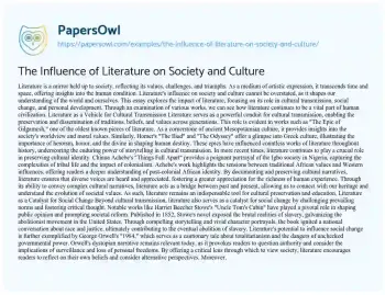 The Influence of Literature on Society and Culture - Free Essay Example ...