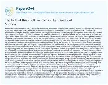 The Role of Human Resources in Organizational Success - Free Essay ...