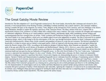 The Great Gatsby Movie Review - Free Essay Example - 879 Words ...