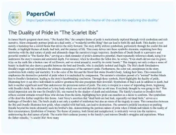 The Duality of Pride in "The Scarlet Ibis" - Free Essay Example - 764 ...