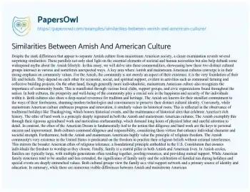 Similarities Between Amish And American Culture - Free Essay Example ...