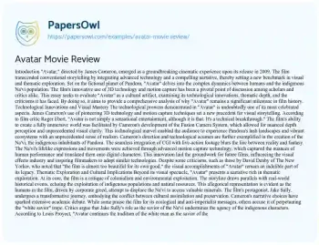 Avatar Movie Review - Free Essay Example - 815 Words | PapersOwl.com