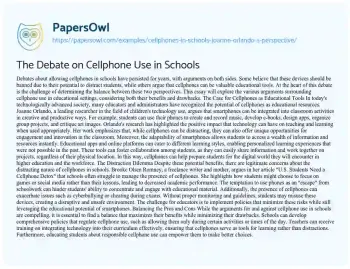 The Debate on Cellphone Use in Schools - Free Essay Example - 650 Words ...
