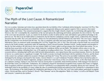 The Myth of the Lost Cause: A Romanticized Narrative - Free Essay ...