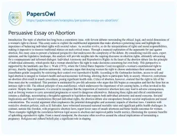 Persuasive Essay on Abortion - Free Essay Example - 891 Words | PapersOwl.com