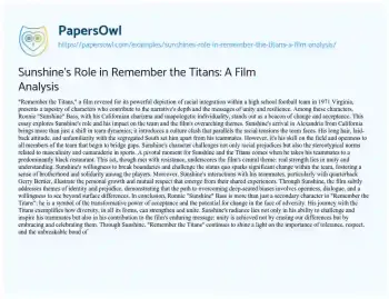 Sunshine's Role in Remember the Titans: A Film Analysis - Free Essay ...