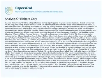 Analysis Of Richard Cory - Free Essay Example - 1202 Words | PapersOwl.com