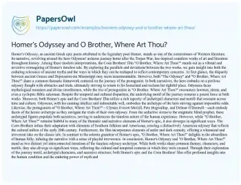 Homer's Odyssey and O Brother, Where Art Thou? - Free Essay Example ...