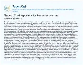 The Just-World Hypothesis: Understanding Human Belief in Fairness ...