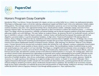 Honors Program Essay Example - Free Essay Example - 1867 Words ...