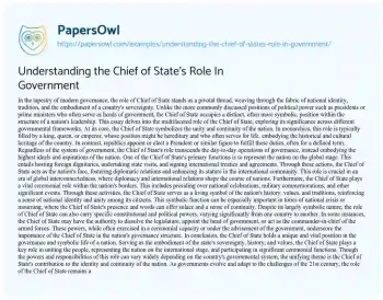 Understanding the Chief of State's Role In Government - Free Essay ...