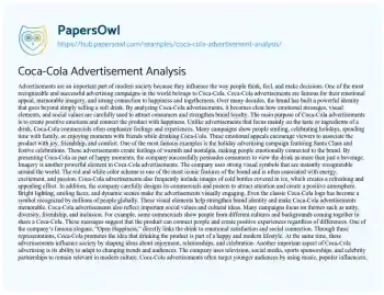 Coca-Cola Advertisement Analysis - Free Essay Example - 722 Words ...