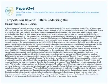 Tempestuous Reverie: Culture Redefining the Hurricane Movie Genre ...