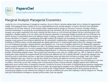 Marginal Analysis Managerial Economics - Free Essay Example - 795 Words ...